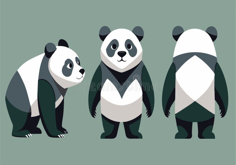 Three Different Angles of a Panda Bear Stock Vector - Illustration of ...
