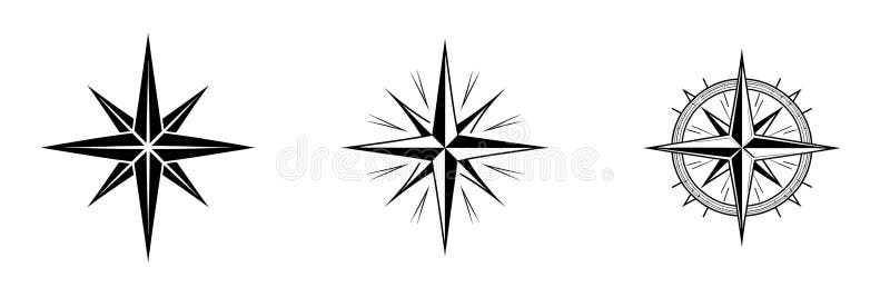 Three Different Black Compass Rose Variations Pointing North on ...
