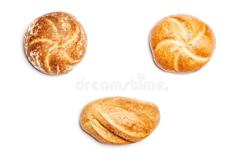 Three Different Bread Rolls on White Background, High Angle Stock Photo ...