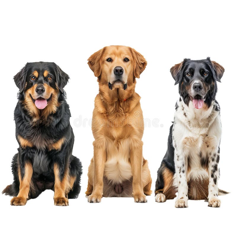 Trio of Friendly Dogs on Transparent Background Stock Image - Image of ...