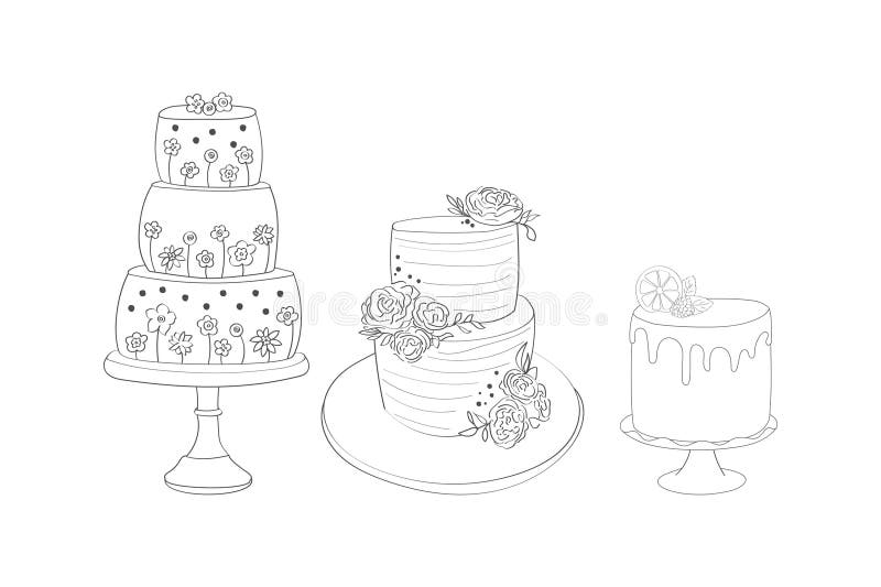 Three Different Cakes on a Table Stock Vector - Illustration of table ...