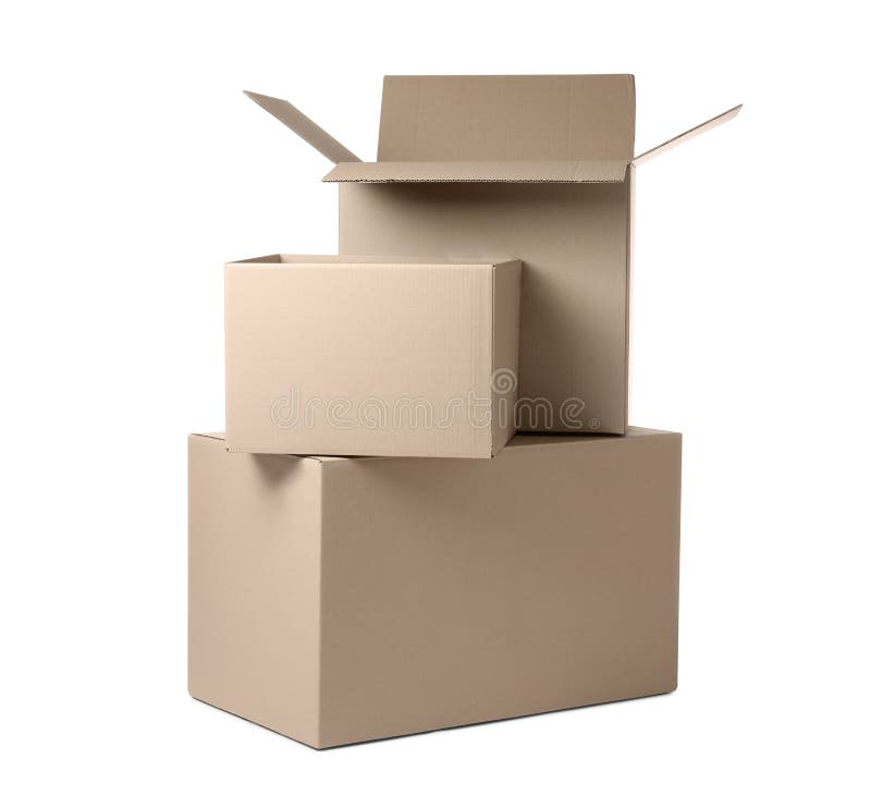 Three Different Cardboard Boxes on White Background Stock Image - Image ...