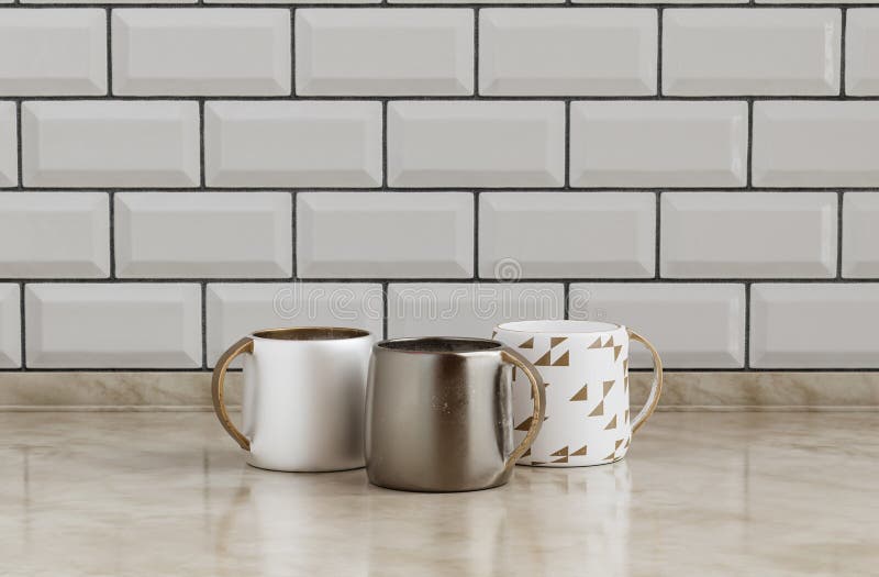 Three Different Coffee Mugs Side by Side on Kitchen Countertop with ...