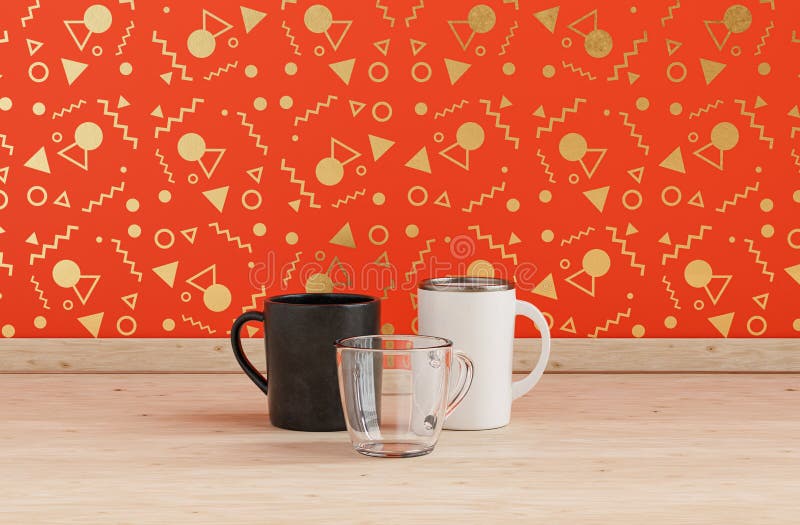 Three Different Coffee Mugs Side by Side on Wooden Kitchen Countertop ...