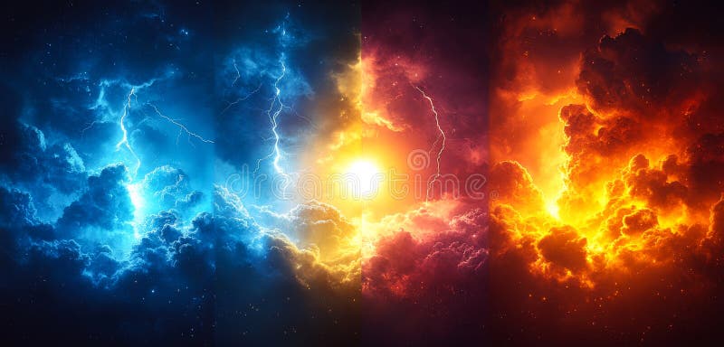 Three Different Colored Clouds with a Yellow Sun in the Middle Stock ...