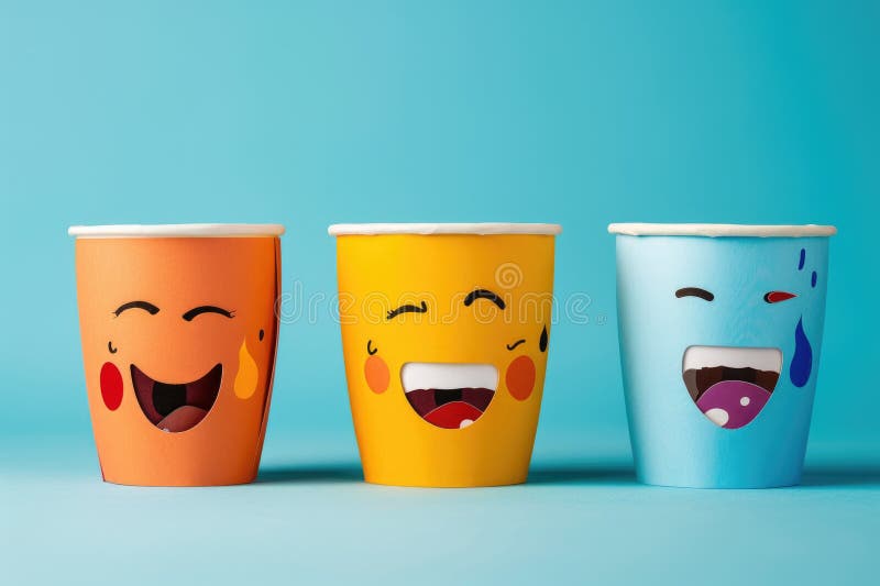 Three Different Colored Cups with Adorable Faces, Perfect for Adding a ...