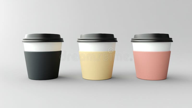 Three Different Colored Cups of Coffee on a Gray Background Stock ...