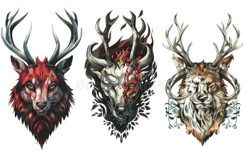 Three Different Colored Deer Heads. Suitable for Wildlife and Nature ...
