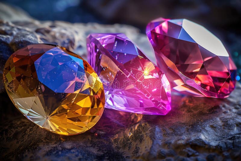 Three Different Colored Diamonds Sitting on a Rock. Suitable for ...
