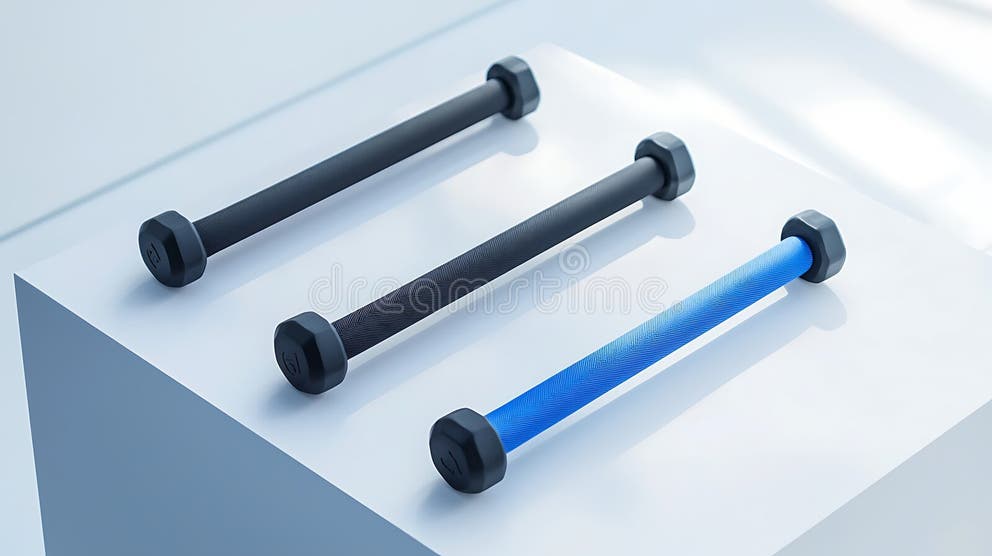 Three Different Colored Exercise Bars are Displayed on a White Surface ...