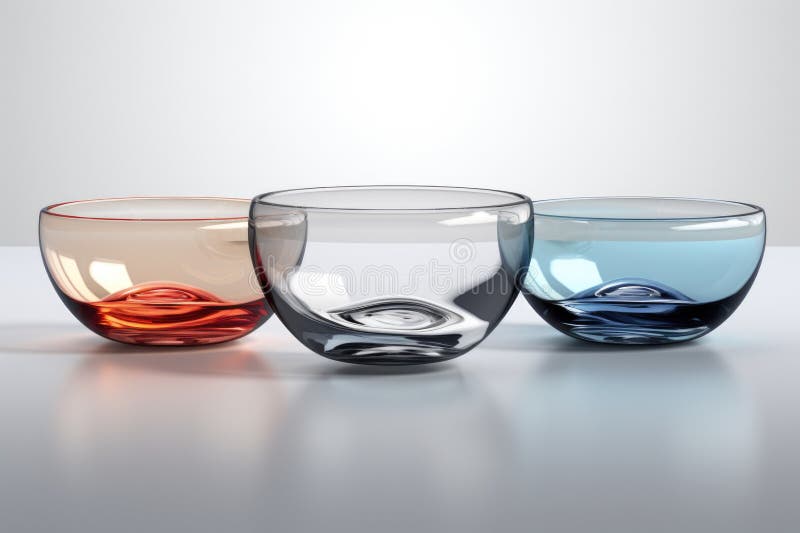 Three Different Colored Glass Bowls on a Table. Perfect for Kitchen or ...