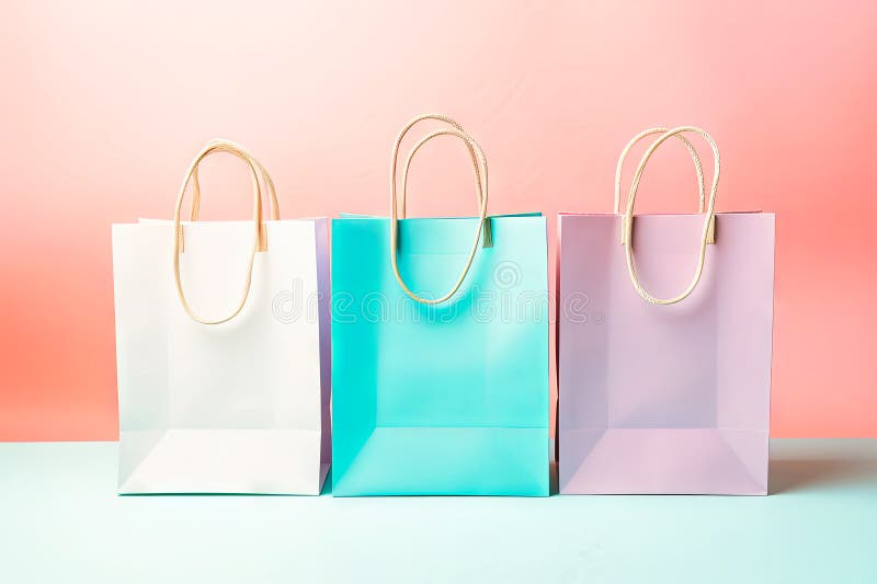 Three Different Colored Shopping Bags on a Table Stock Image - Image of ...