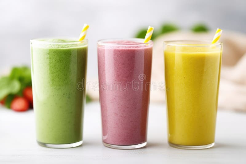 Three Different Colored Smoothies Side by Side Stock Photo - Image of ...
