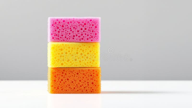 Three Different Colored Sponges Stacked on Top of Each Other Stock ...