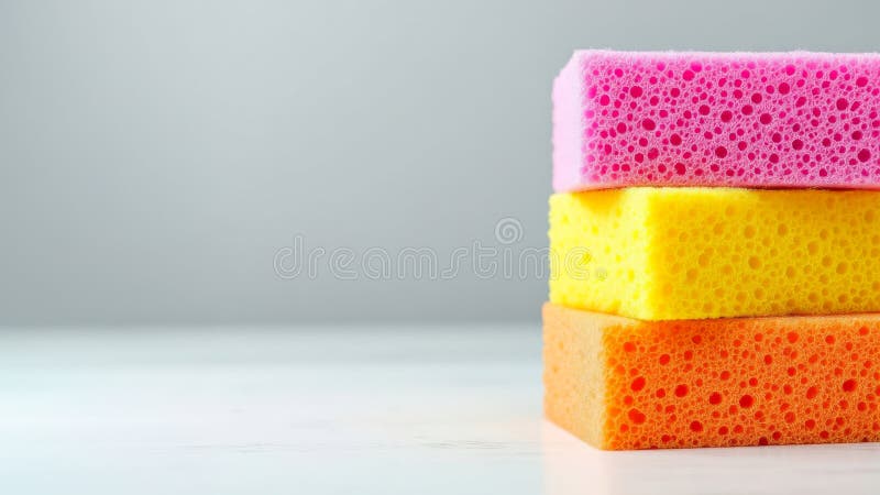 Three Different Colored Sponges Stacked on Top of Each Other Stock ...