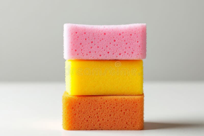 Three Different Colored Sponges Stacked on Top of Each Other Stock ...