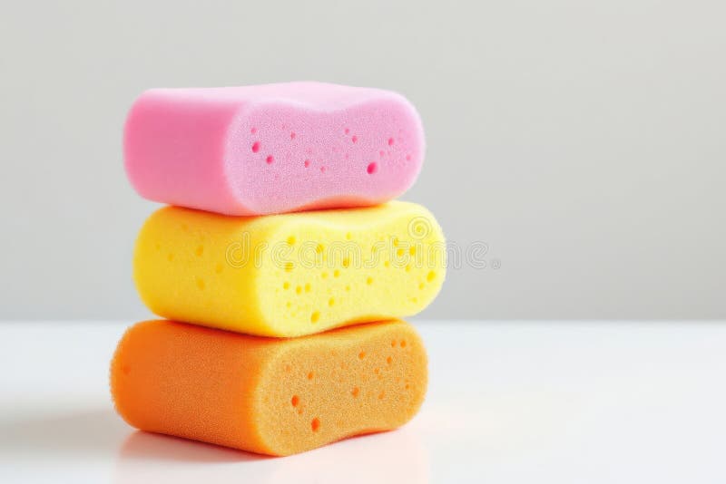 Three Different Colored Sponges Stacked on Top of Each Other Stock ...