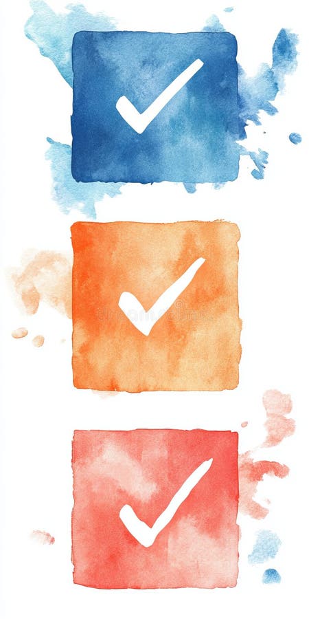 Three Different Colored Squares with a Check Mark in the Middle Stock ...
