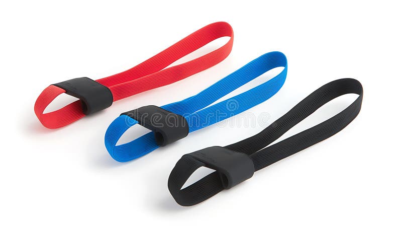 Three Different Colored Straps with Black Handles Stock Image - Image ...