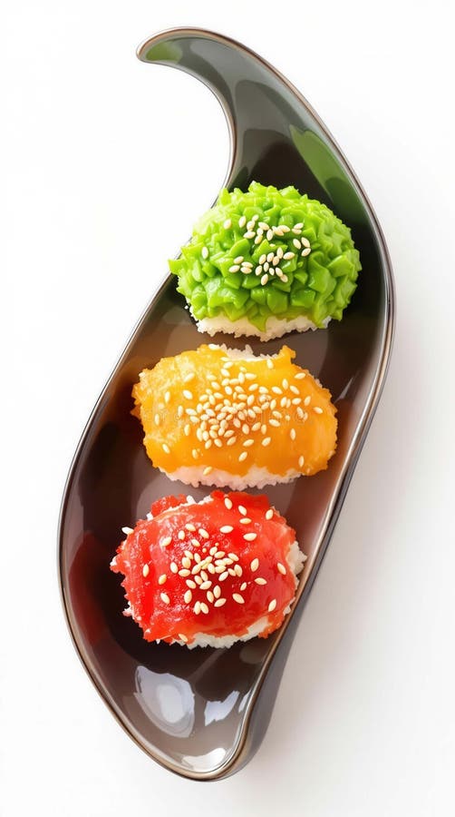 Three Different Colored Sushi Rolls are on a Plate Stock Illustration ...