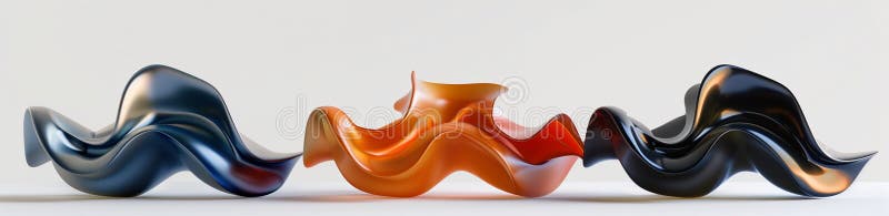 Three Different Colored Wave Shaped Resin Objects, Each with a Smooth ...