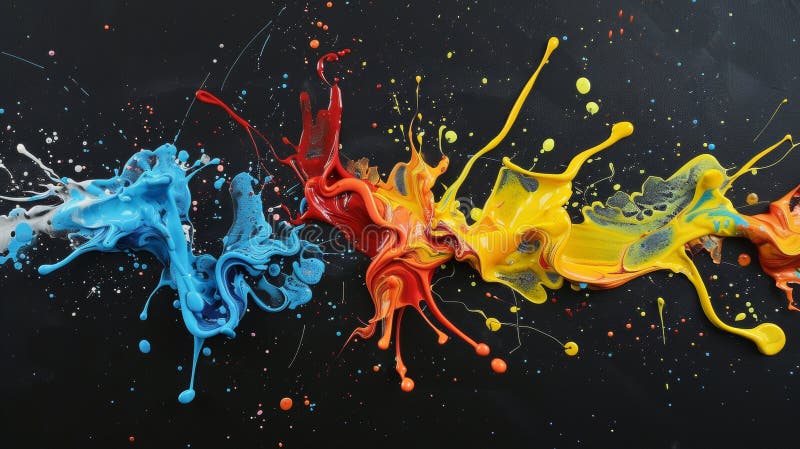 Three Different Colors of Paint on a Black Surface Stock Image - Image ...