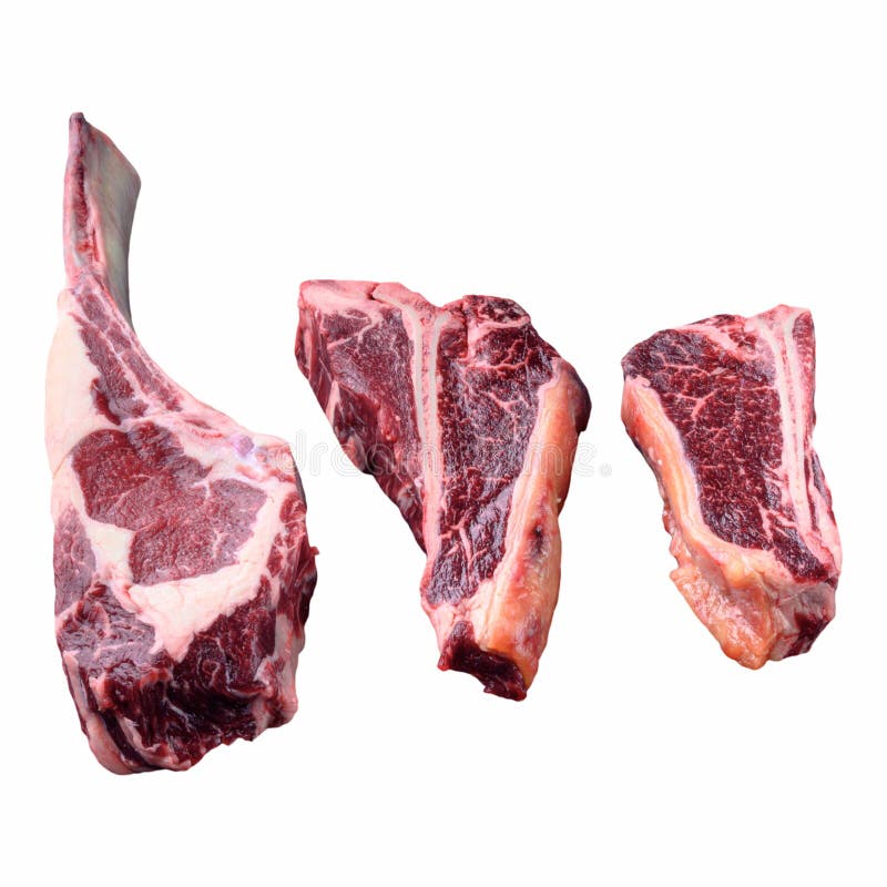 Three Different Cuts of Beef Rib Meat are Displayed on a Clean White ...