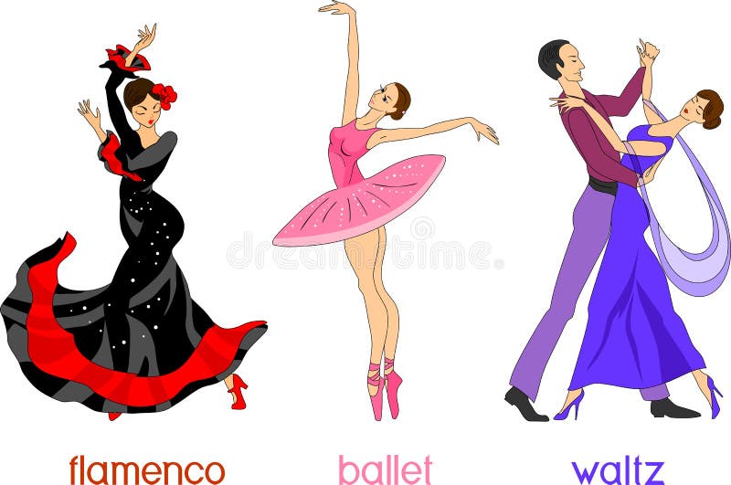 Three Different Dance Styles in Cartoon Style Stock Vector ...