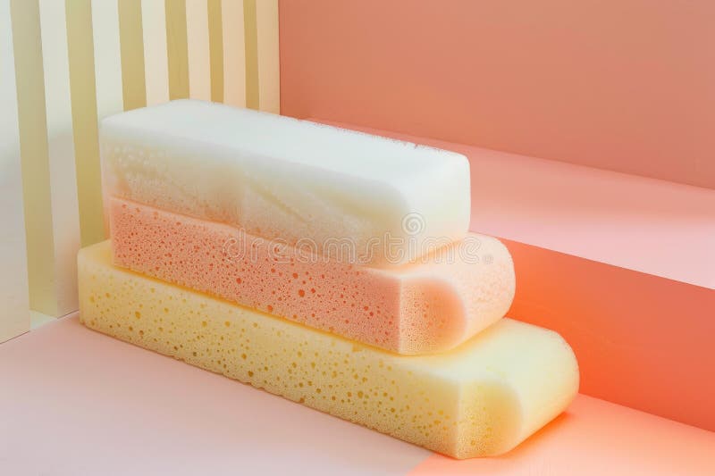 Three Different Density Memory Foam Pillows Forming a Stack on Pink ...