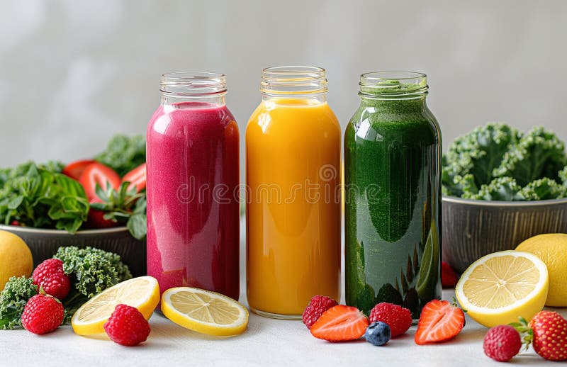 Three Different Detox Smoothies in Various Colors with Vegetables and ...