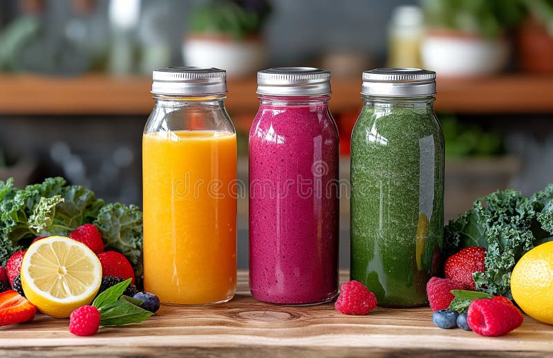 Three Different Detox Smoothies in Various Colors with Vegetables and ...