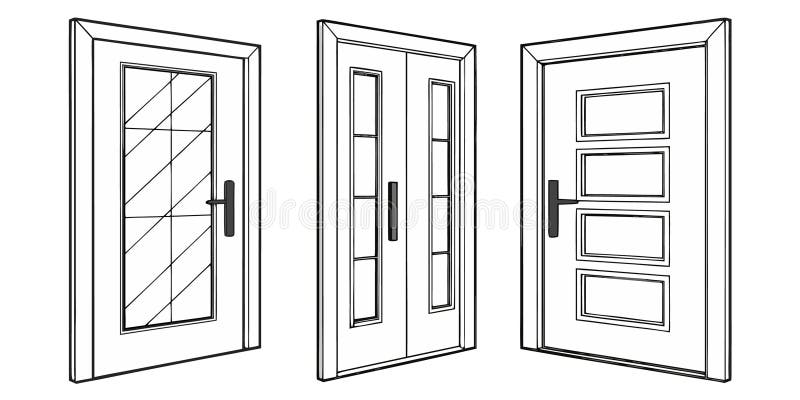 Three Different Door Designs Line Art on Transparent Background Stock ...