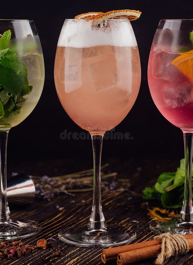Three Different Drinks with Alcohol on Wood Stock Image - Image of ...