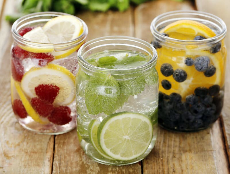 Three Different Drinks on a Table Stock Image - Image of juice, glass ...