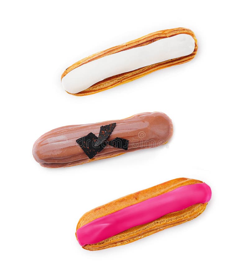 Three Different Eclairs White Plate Isolated Stock Photos - Free ...