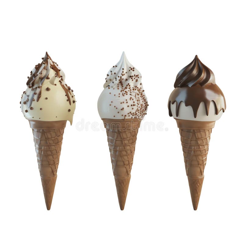 Three Different Flavor Ice Cream Cones Stock Photo - Illustration of ...