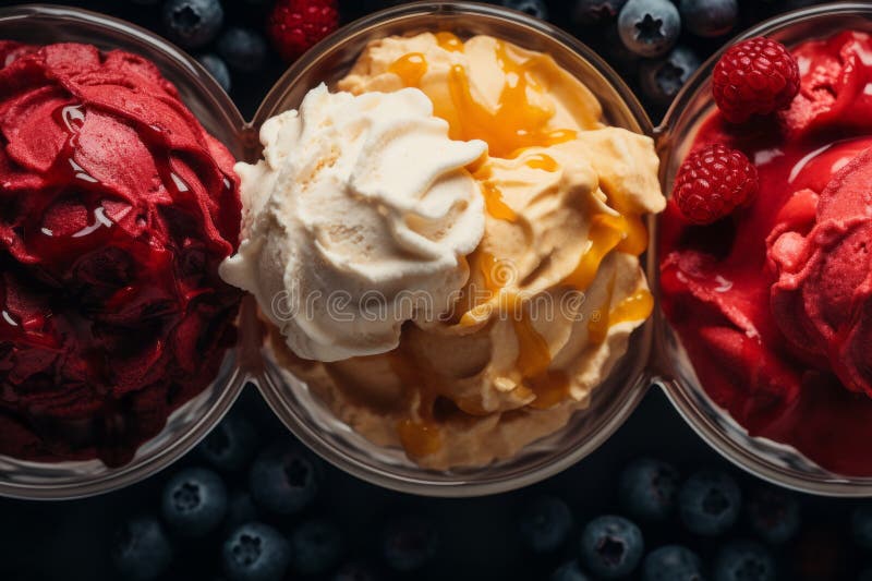 Three Different Flavors of Ice Cream in Bowls Stock Illustration ...
