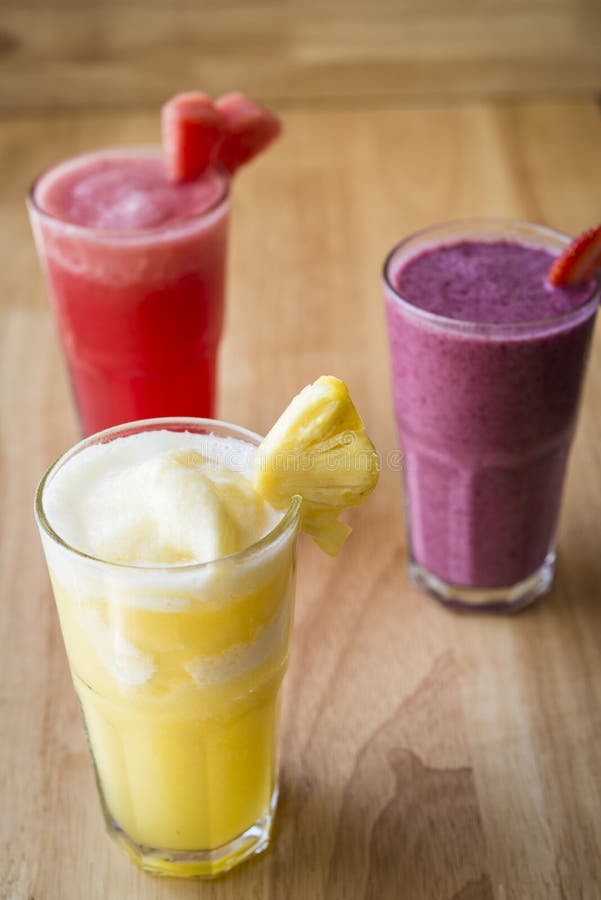 Three Different Fruit Shakes, Watermelon,pinapple and Mixed Berry Stock ...