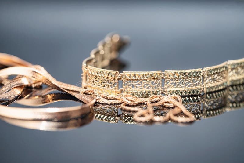 Three Different Gold Chains in Shape and Size Stock Image - Image of ...