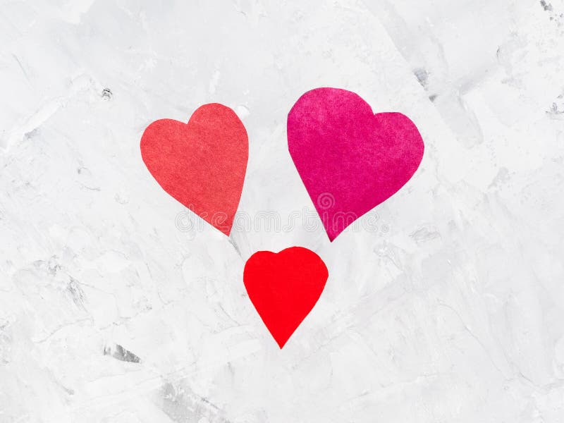 Three Different Hearts Cut from Red Papers on Gray Stock Image - Image ...