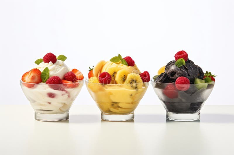 Three Different Ice Cream Sundaes with Fruits and Berries Stock Image ...