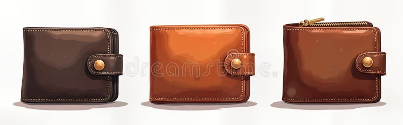 Three Different Leather Wallets Shown Isolated on White Background ...