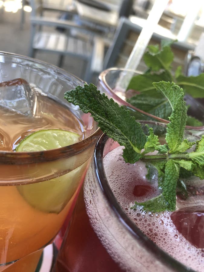 Three Different Lemonade Standing on a Table. Stock Image - Image of ...