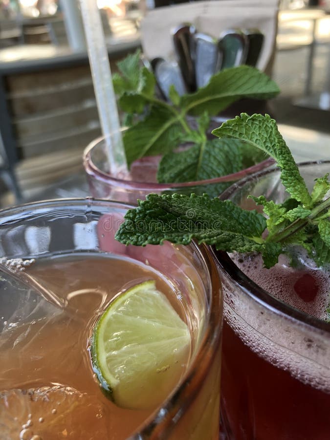 Three Different Lemonade Standing on a Table Stock Photo - Image of ...
