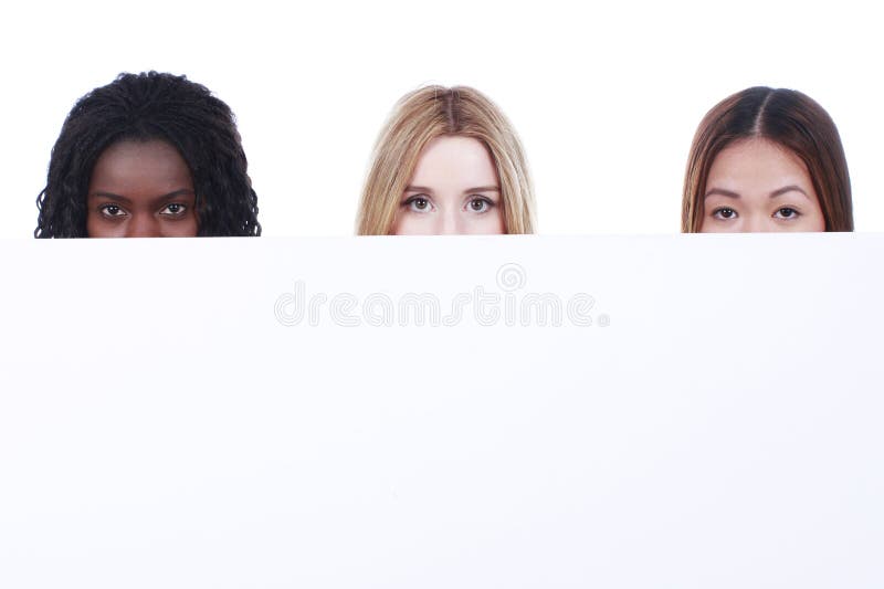 Three Different Multiracial Woman Stock Image - Image of heads, board ...