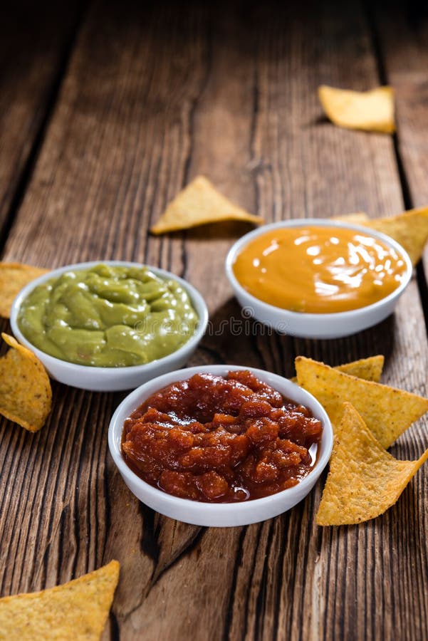 Three different nacho dips stock photo. Image of macro - 55945390