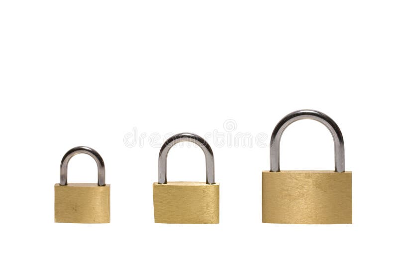 Three Different Padlocks Isolated Stock Image - Image of gold, brass ...