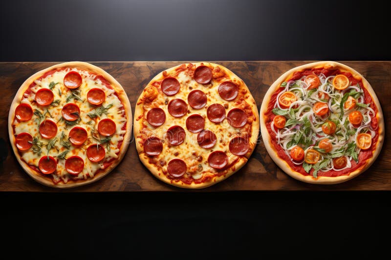 Three Different Pizzas in Panoramic Composition Stock Photo - Image of ...