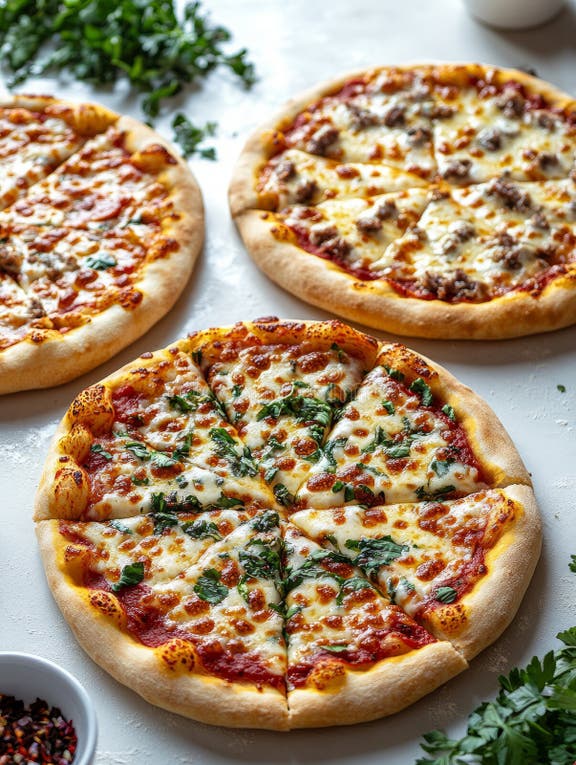 Three Different Pizzas on a White Background Stock Photo - Image of ...