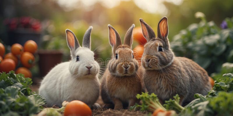 Three Different Rabbits with Different Emotions in a Vegetable Garden ...